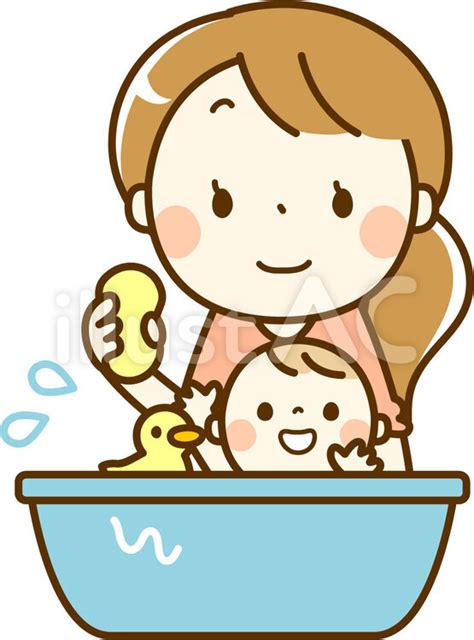 入浴中の赤ちゃんとママイラスト No 96924｜無料イラスト・フリー素材なら「イラストac」