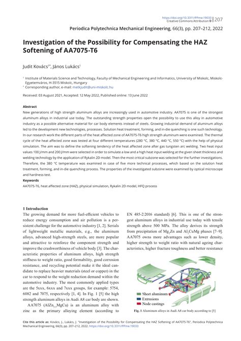 Pdf Investigation Of The Possibility For Compensating The Haz Softening Of Aa7075 T6