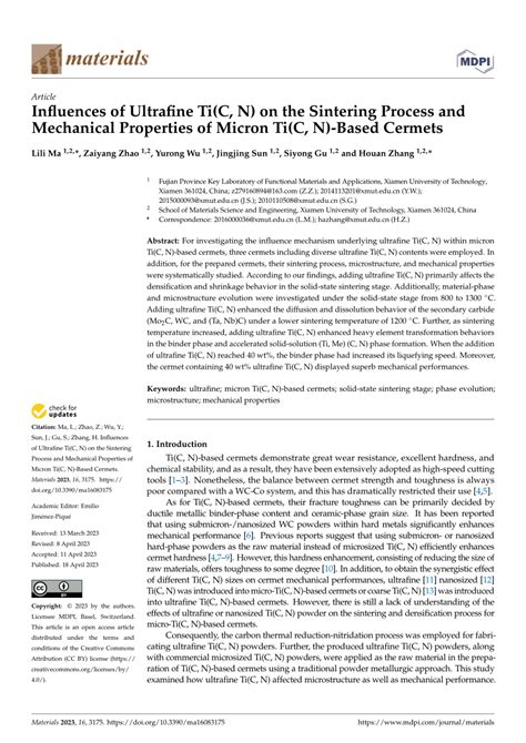 pdf influences of ultrafine ti c n on the sintering process and