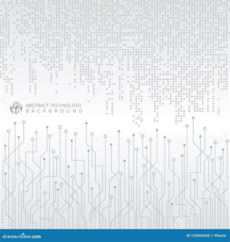 Abstract Technology Digital Data Gray Square Pattern With Circuit Board On White Background