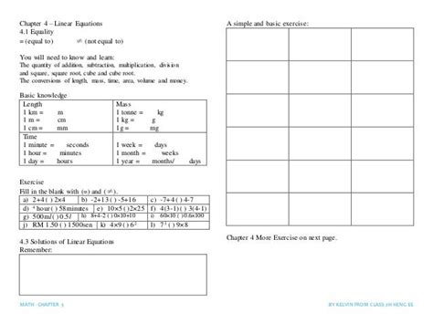 Mathematics Form 1 Chapter 5 6 Algebraic Expression Linear Equations