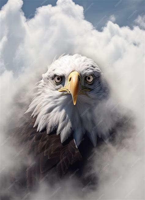 Un Aigle à Tête Blanche Est Entouré De Nuages Et Des Mots Aigle à Tête