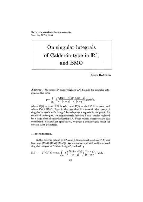 PDF On singular integrals of Calderón type in Rn and BMO