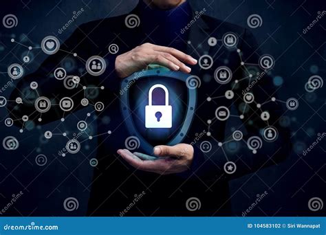 Network Security System Concept Locked Key Inside A Shield Guard To Protected Identify Or