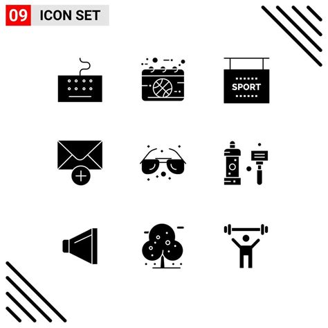 Set Of 9 Vector Solid Glyphs On Grid For Sea Beach Info New Mail Editable Vector Design Elements