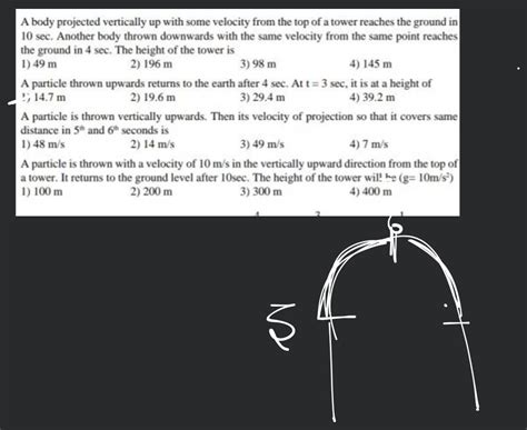 A Body Projected Vertically Up With Some Velocity From The Top Of A Tower