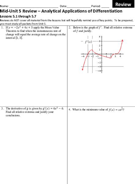 Calculus Ab Bc Mid Unit 5 Review Analytical Applications Of