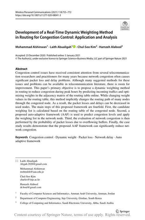 Development Of A Real Time Dynamic Weighting Method In Routing For Congestion Control