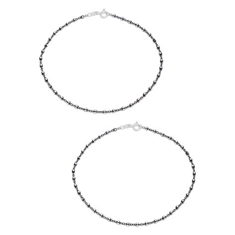 Zavya 925 Sterling Silver Beaded Black Rhodium Plated Chain Anklet