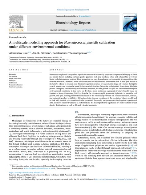 Pdf A Multiscale Modelling Approach For Haematococcus Pluvialis Cultivation Under Different