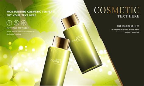 포도 씨 스킨 케어 화장품 포스터 보습제 크림 또는 액체병 패키지 디자인 반짝이 폴카와 반짝이는 배경 벡터 디자인 Eps10 0명에 대한 스톡 벡터 아트 및 기타 이미지