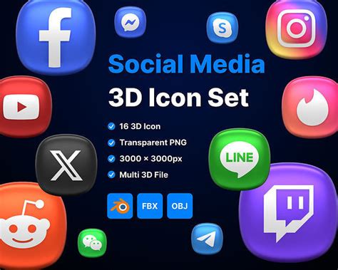 Social Media 3d Icon Set Ux Ui Web Design Elements 3d Rendering 3d Model Cgtrader