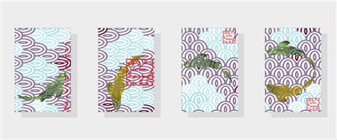 커버에 대 한 세련 된 현대적인 디자인 서식 파일의 집합입니다 국립 동양 패턴 잉어 잉어의 다 색된 물고기 비늘 벡터