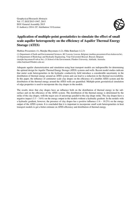 Pdf Application Of Multiple Point Geostatistics To Simulate The Effect Of Small Scale Aquifer