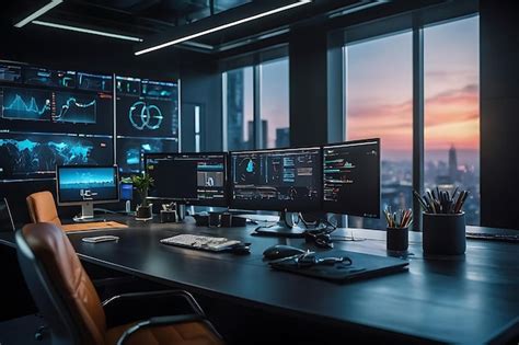 Premium Photo Hightech Office Environment With Advanced Desktop Setu