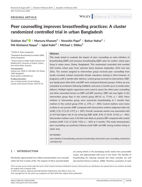 Pdf Peer Counselling Improves Breastfeeding Practices A Cluster