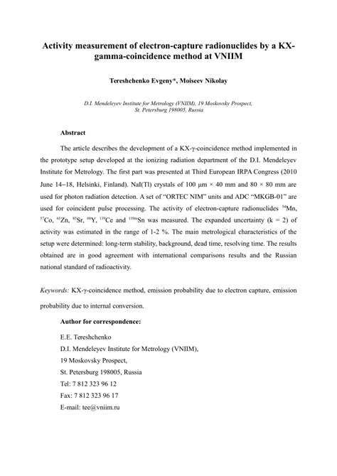 Pdf Activity Measurement Of Electron Capture Radionuclides By A Kx