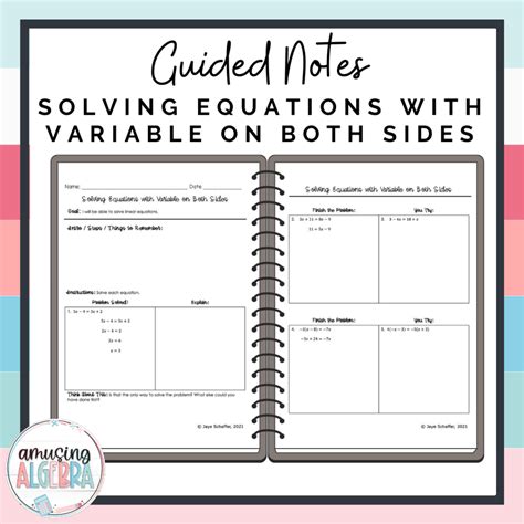 Algebra 1 Solving Equations With Variable On Both Sides Scaffolded