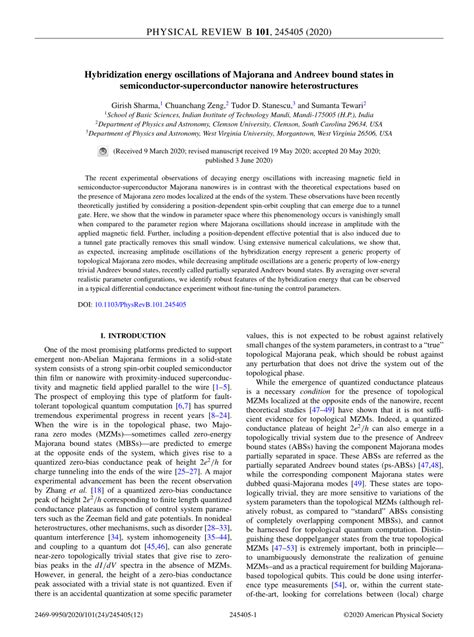 Pdf Hybridization Energy Oscillations Of Majorana And Andreev Bound States In Semiconductor
