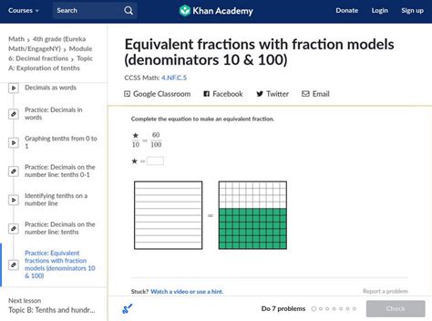 Khan Academy Equivalent Fractions With Denominators Of 10 And 100 Intuition Unit Plan For 3rd
