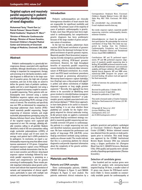 Pdf Targeted Capture And Massively Parallel Sequencing In Pediatric