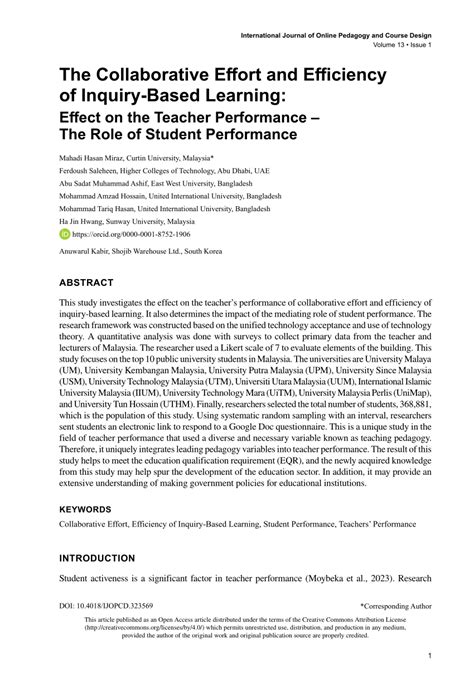 pdf the collaborative effort and efficiency of inquiry based learning