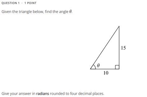 question 1 1 point given the triangle below find the