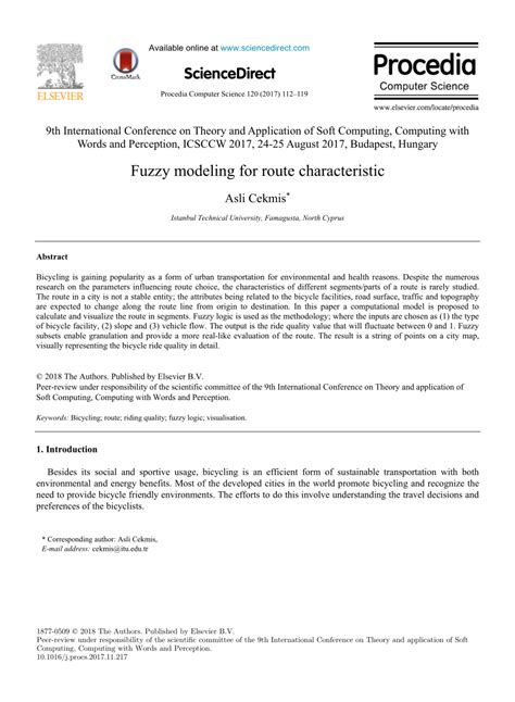 Pdf Fuzzy Modeling For Route Characteristic