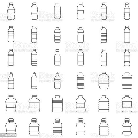 플라스틱 병 아이콘 벡터 일러스트 레이 션 선 스타일 설정 리터에 대한 스톡 벡터 아트 및 기타 이미지 리터 마시기 마실