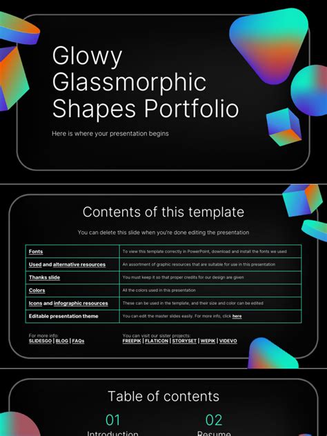 Glowy Glassmorphic Shapes Portfolio By Slidesgo Pdf Graphic Design
