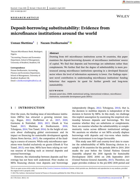 Pdf Deposit‐borrowing Substitutability Evidence From Microfinance