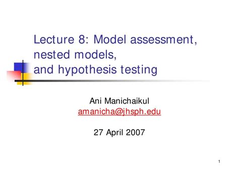 [ppt] Lecture 8 Model Assessment Nested Models And Hypothesis Testing Powerpoint