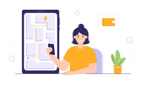 La Donna Utilizza Unapp Mobile Con Una Mappa Della Città Per Tracciare
