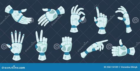 Robot Hands Gestures Robotic Arm Gesture To Point Hold And Handshake Stock Vector