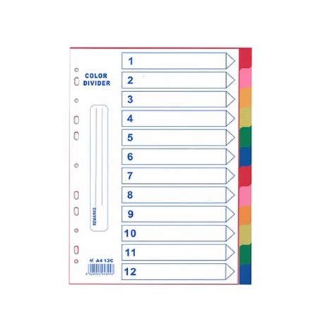 HK A4 PP Colour Index Divider 12 Tabs Kong Beng Stationery Sports Pte Ltd