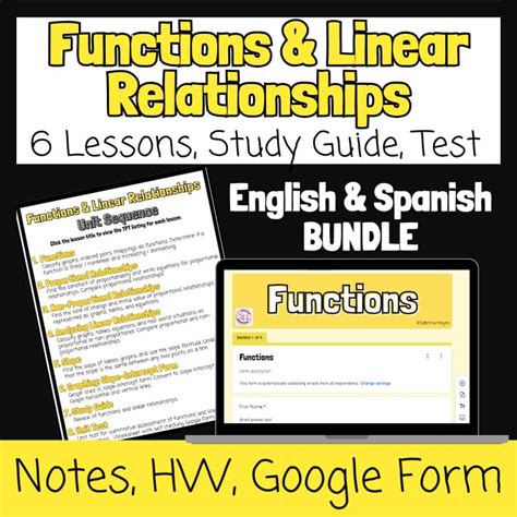 Functions Linear Relationships UNIT English Spanish BUNDLE