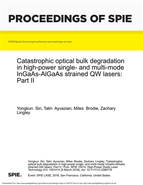 Pdf Catastrophic Optical Bulk Degradation In High Power Single And Multi Mode Ingaas Algaas