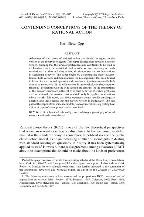 Pdf Contending Conceptions Of The Theory Of Rational Action