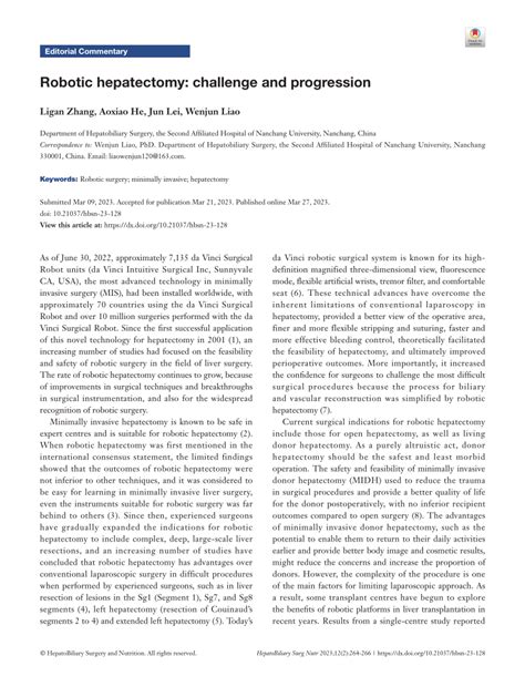 Pdf Robotic Hepatectomy Challenge And Progression Pdf Robotic Hepatectomy Challenge And Progression