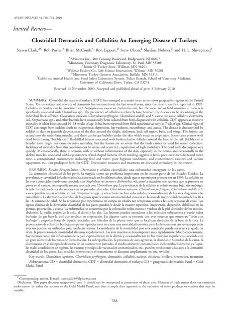 Pdf Clostridial Dermatitis And Cellulitis An Emerging Disease Of Turkeys