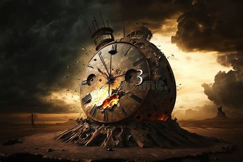 Doomsday Clock On Steampunk Apocalypse Backgroound Stock Illustration