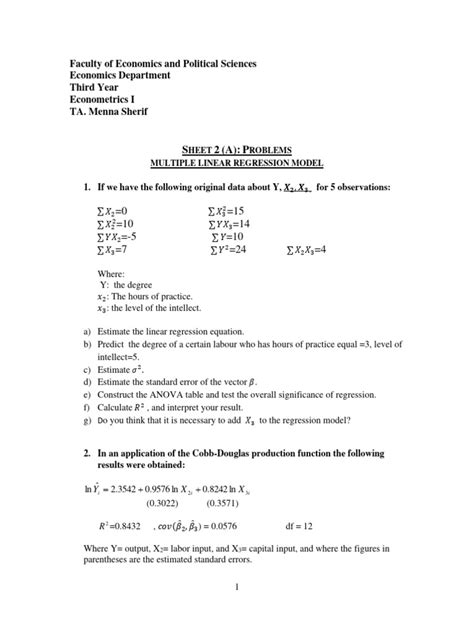 Econometrics Sheet 2a Mr 2024 Pdf Errors And Residuals