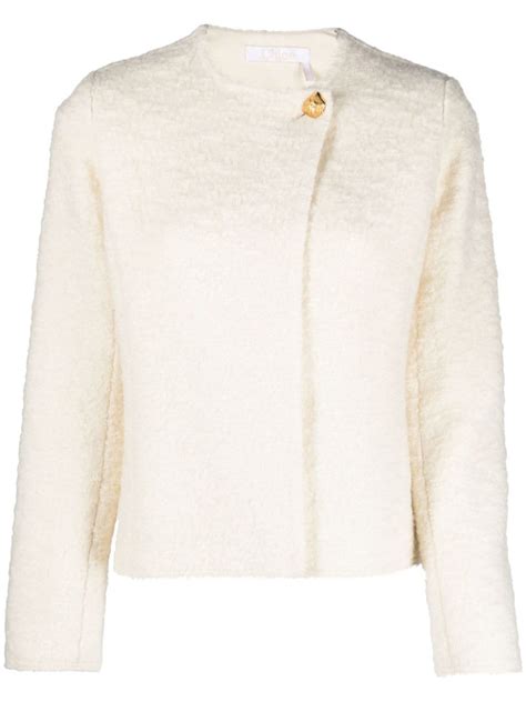 Buy Chloé Bouclé Construction Wool Blend Jacket White At 14 Off