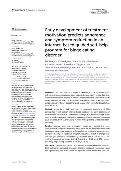 Pdf Early Development Of Treatment Motivation Predicts Adherence And Symptom Reduction In An