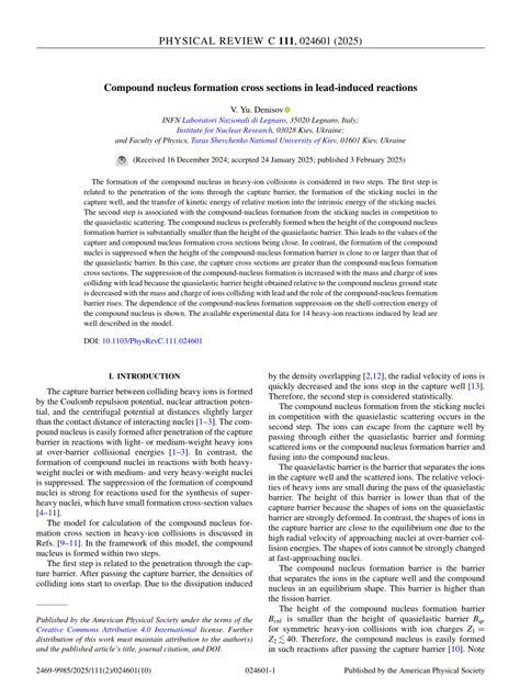 Pdf Compound Nucleus Formation Cross Sections In Lead Induced Reactions