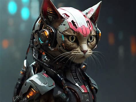 Premium Photo Futuristic Cyberpunk Robot Cat