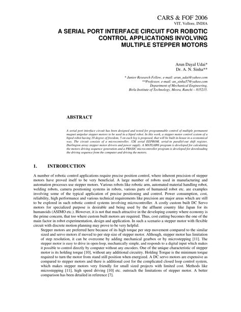PDF A Serial Port Interface Circuit For Robotic Control Applications Involving Multiple