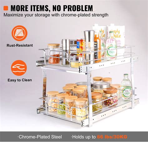 Vevor 2 Tier 13w X 21d Pull Out Cabinet Organizer Heavy Duty Slide