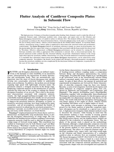 Flutter Analysis Of Cantilever Composite Plates In Subsonic Pdf