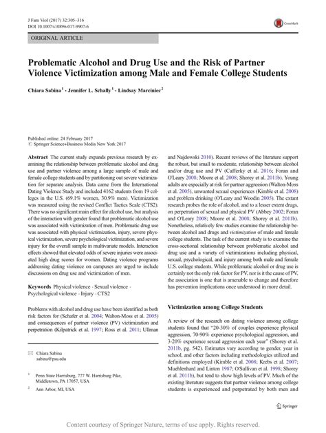 Problematic Alcohol And Drug Use And The Risk Of Partner Violence